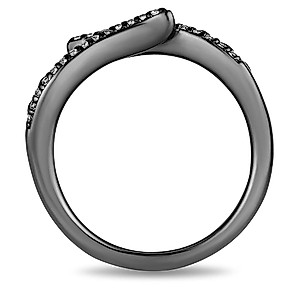 Jewelili Enchanted Disney Fine Jewelry Sterling Silver With Black Rhodium 1/6 Cttw Diamond Maleficent Wings Ring, Size 9