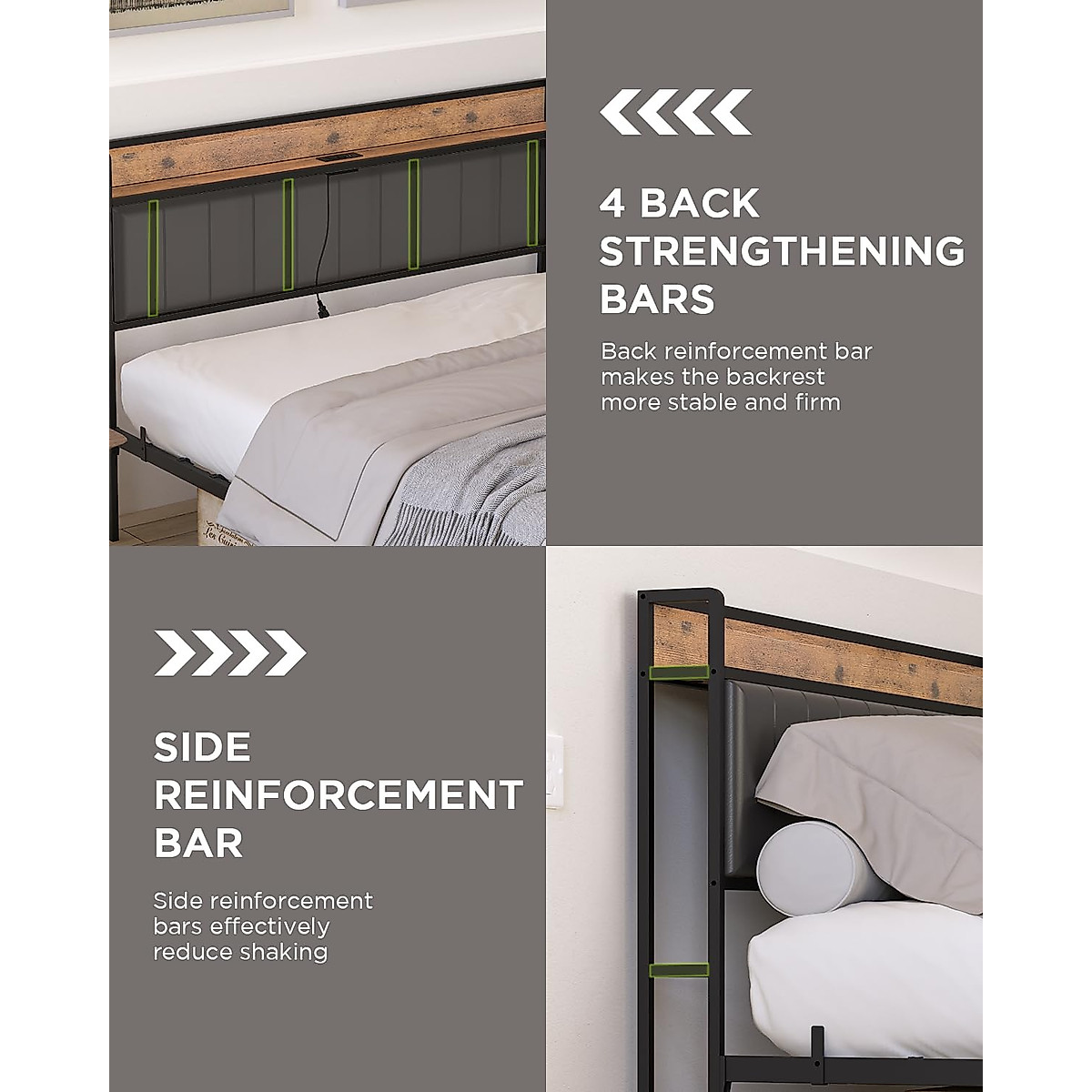 BUCOTOD Bed Frame with Storage Headboard, Built-in Charging Station, Easy Assembly, Noise Free, Non-Slip Design, Sturdy and Stable, No Box Spring Needed, Heavy Duty Metal Support Bed Frame-QUEEN99