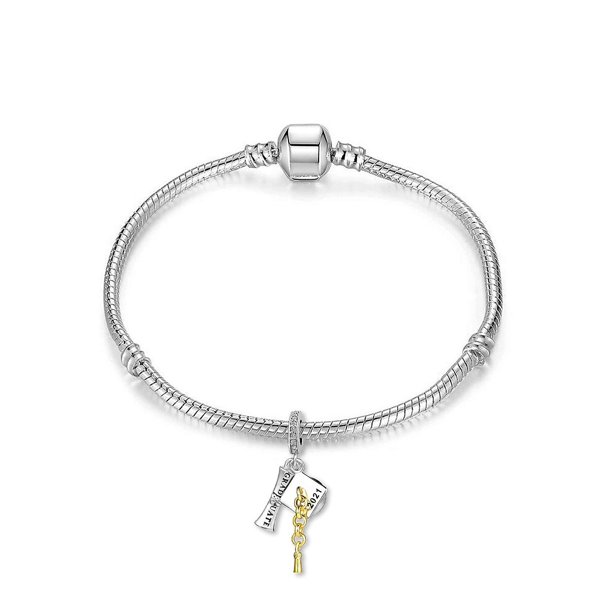LuxglitterLin Graduation 2022 Charm Graduate Hat Cap &Scroll Dangle Bead for Pandora Bracelet