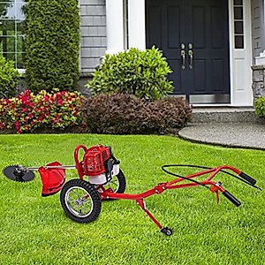 Hand Push Type Lawn Mower Trimmer, 3 in 1 Gasoline Brush Cutter and Tiller 49cc 2 Stroke Petrol Lawn Mower Grass Cutter Multifunction Garden Tool