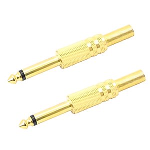 PNGKNYOCN 1/4" TS 6.35mm Mono Gold-Plated Male Plug with Spring Stereo Audio Soldering Adapter for Guitar/Speaker/Microphone Cable(2-Pack