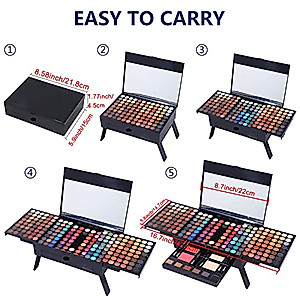 Makeup Gift Sets For Women - 190 Colors Makeup Palette Include Eyeshadow, Blushes, Eyebrow Powder, Eyeliner Pencil, Mirror + 20 Pcs Brushes + Eyeshadow Base Primer + 2Pcs Heart Shape Sponge Puff