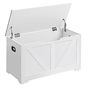 VASAGLE Storage Chest, Storage Trunk with 2 Safety Hinges, Storage Bench, Shoe Bench, Barn Style, 15.7 x 31.5 x 18.1 Inches, for Entryway, Bedroom, Living Room, White ULSB062T14