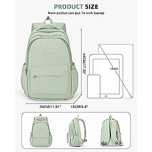 BOXSAM Lightweight School Backpack for Women Men, Laptop Travel Casual Daypack College Secondary School Bags Bookbag for Teenage Girls Boys, Green