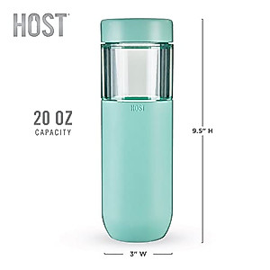 HOST Freeze Double Walled Insulated Water Bottle Freezer Tumbler with Active Cooling Gel Stainless Steel Lid and Silicone Grip, Set of 1 20 Oz Plastic Bottle, Mint