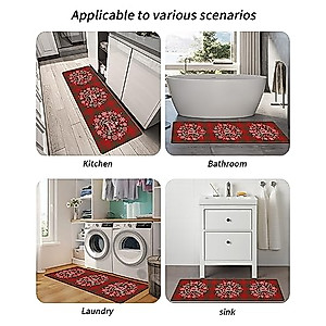 Snowflake Bath Mat for Tub,Non Slip Bathroom Floor Runner Rug Quick Dry & Absorbent Diatomaceous Earth Shower Sink Bedroom Kitchen Washable Doormat,Red Christmas Elk Xmas Plaid Rustic 20"x47"