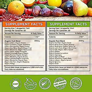 Fruits and Veggies Supplements - Liquid Drops - Made in USA, Balance of Organic Nature Fruit and Vegetables - Supports Energy Levels, Rich in Vitamin - Non GMO, Soy Free & Vegan (2Oz/60ml)