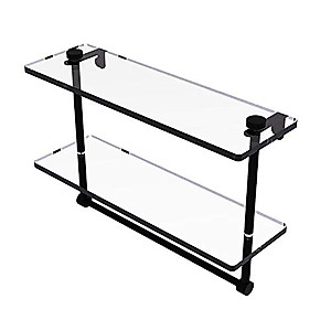 Allied Brass NS-2/16TB 16 Inch Two Tiered Integrated Towel Bar Glass Shelf, Matte Black