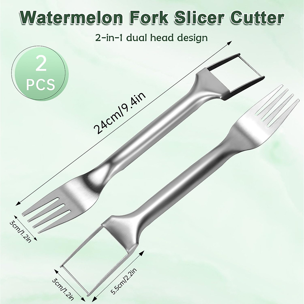 2-in-1 Stainless Steel Watermelon Slicer,Watermelon Fork Slicer Cutter,Portable Dual Head Cube Watermelon Slicer Knife,Fruit Forks Slicer Tool for Family Parties Camping Kitchen Gadget (2PCS)