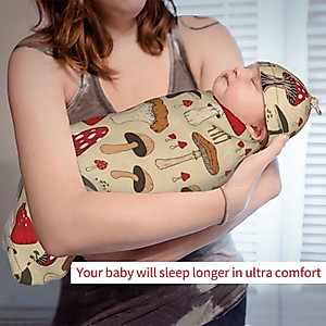 Mushroom Baby Stuff Newborn Swaddle Blanket Baby Blankets Infant Sleep Sack Wrap Soft Stretchy With Beanie Hat For Photography Boy Girl Gifts 2 pack