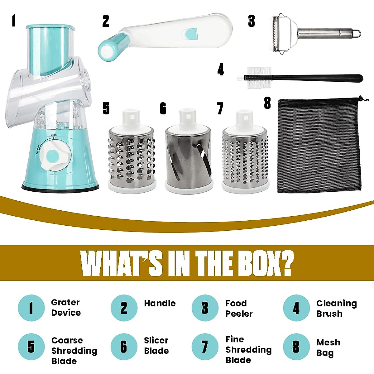 Sagno Cheese Grater | Rotary Cheese Grater with Handle and Cheese Shredder Rotary | Spinning Vegetable Chopper and Slicer Rotary Grater for Kitchen | Cheese Shredder with Handle | Kitchen Gadgets