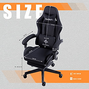Zimous Gaming Chair Fabric Game Chair with Pocket Spring Cushion Office Massage Chair Breathable Reclining Computer Chair with Footrest Adjustable Ergonomic Gamer Chair 290LBS (Black)