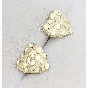 10K Yellow Gold Diamond Cut Nugget Heart Earrings