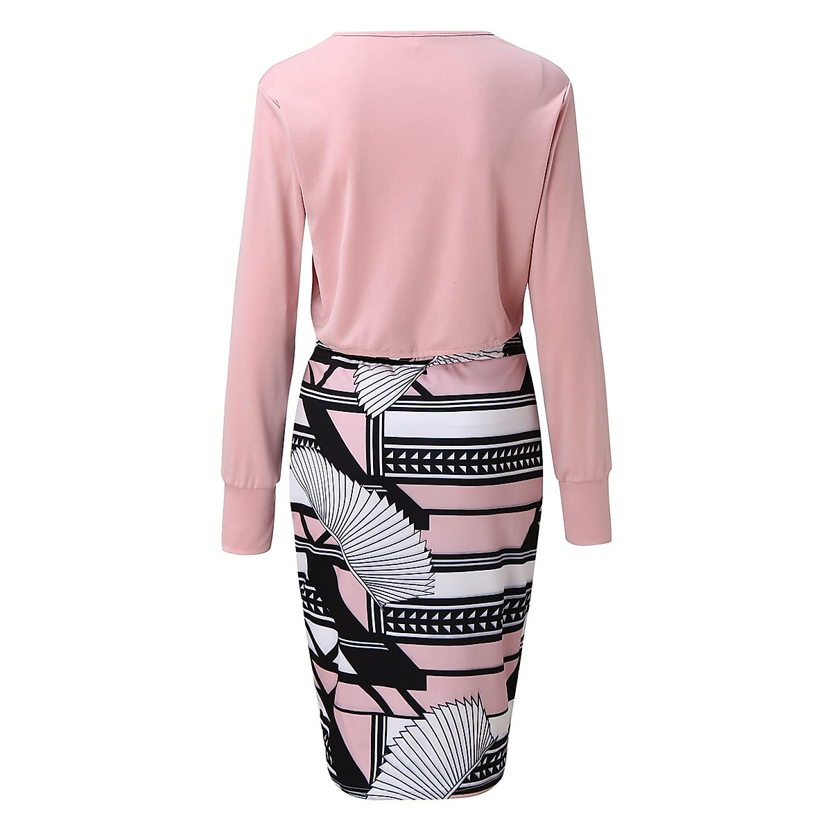Aniywn Women's Casual 2 Pieces Outfits Solid Long Sleeve Crop Top Printing Bodycon Midi Skirt Dress Tracksuits Set