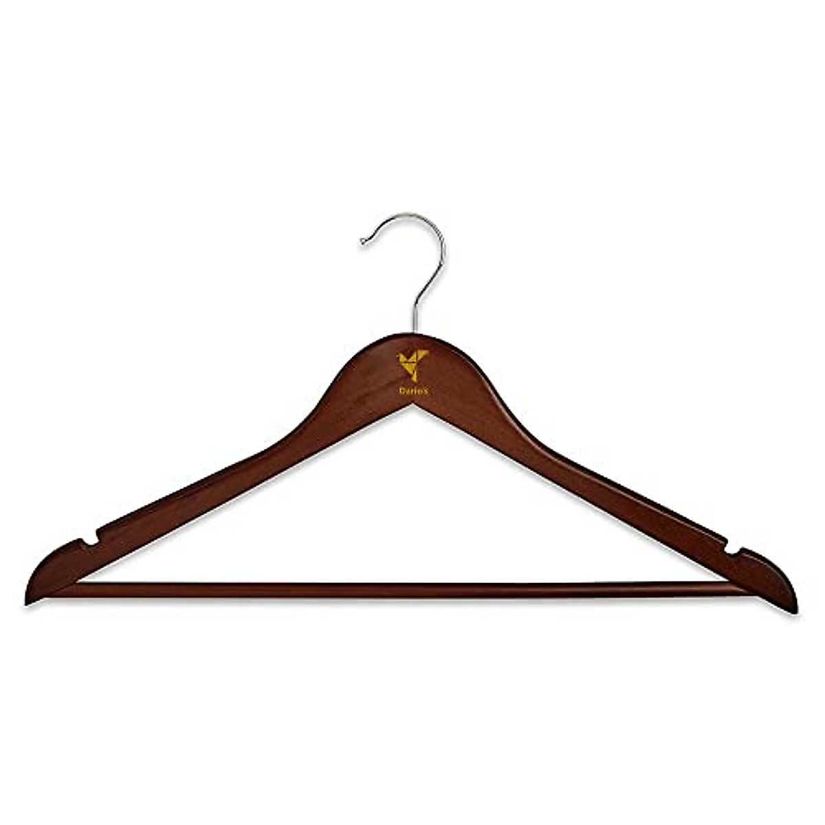 Wooden Hangers for Shirts,Jackets,Pants,Suits and Coats Hangers with Non Slip Bar ,Precisely Cut Notches-360-Degree Swivel Chrome Hook-Smooth Finish Clothes Hanger 5 Pack Heavy Duty Hangers by Darios