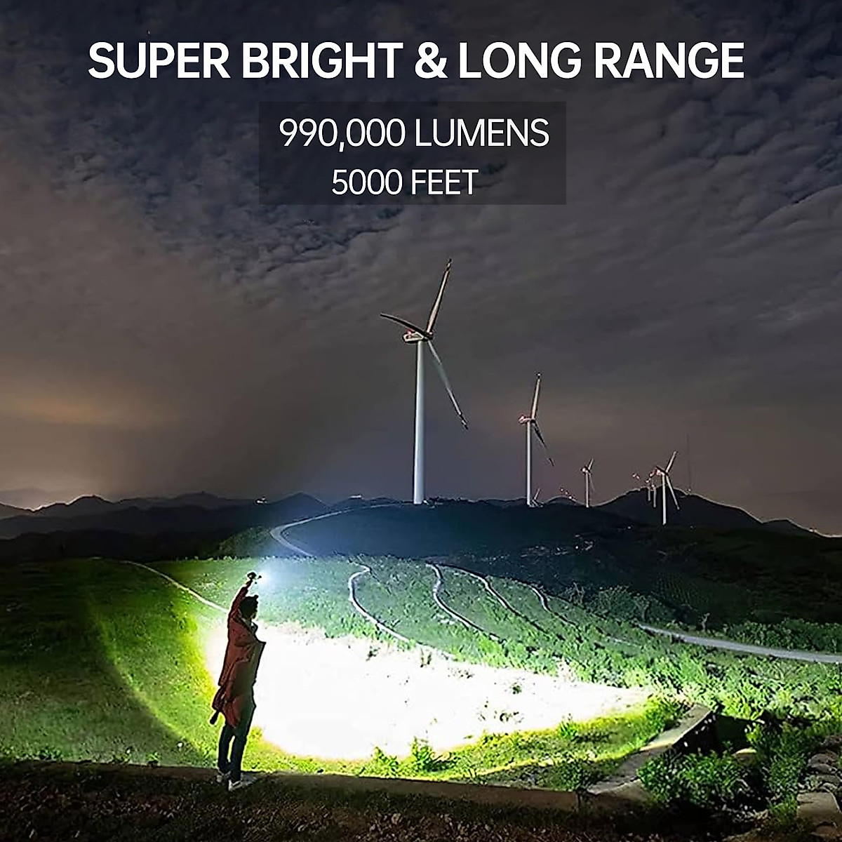 MIXILIN Rechargeable LED Flashlights High Lumens, 990,000 Lumens Super Bright Flashlight with 7 Modes, Powerful Multifunctional Flashlights for Home Camping Emergencies - 2 Pack