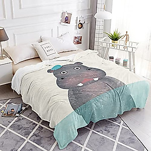 Ruian Store Throw Blanket Cartoon Hippo Blue Stream,Warm Soft Plush Lightweight Flannel Fleece Blankets Grey Animal River Horse,Microfiber Throws for Bed Sofa Couch Camping All Seasons Use 50x60In