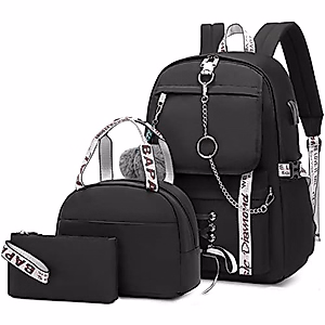 Spotted Tiger School Backpack for Girls Backpack with Lunch Box Aesthetic Backpack for Teen Girl Backpack School Bag Bookbag (Black)