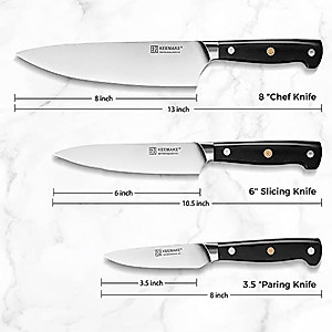 KEEMAKE Chef Knife Set 3 Piece, Sharp Kitchen Knives Set Professional Cooking Knife Set, German Stainless Steel 1.4116 Cutting Knives Set for kitchen with Black Handle
