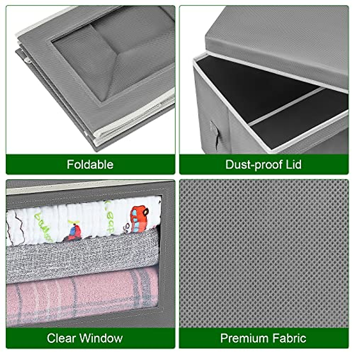 Homsorout Storage Bins with Lids, Trapezoid Storage Bins with Handle, Fabric Storage Baskets for Shelves with Label, Cube Storage Bins Boxes with Window, 6 Packs, Grey, Blended