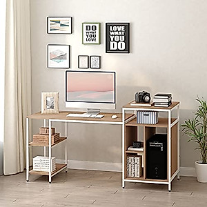HOMCOM 68 Inch Office Table Computer Desk Workstation Bookshelf with CPU Stand, Spacious Storage Shelves & Chic Modern Woodgrain Design, Oak Wood Grain