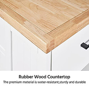 Yaheetech Rolling Kitchen Island Cart with 3 Drawers, Kitchen Storage Cabinet on Wheels with Open Shelves and Inner Adjustable Shelves for Dinning Room/Living Room, Thicker Rubberwood Top, White