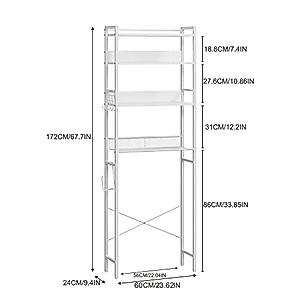 HOME BI Over The Toilet Storage Shelf ，Bathroom Organizer Over The Toilet Storage 4-Tier ，Wooden freestanding Toilet Shelf for Space Storage Toilet with Hooks (White Oak)