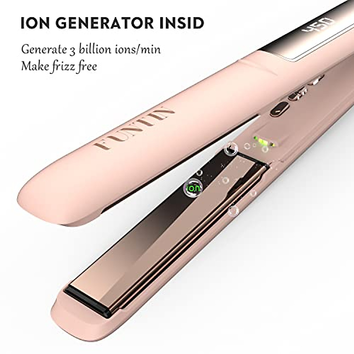 FUNTIN S10 Hair Straightener, Flat Iron - 100% Pure Titanium Flat Iron for straightening Curls Ion Inside 1 Inch (Baby Pink)