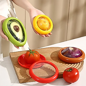 4 Pcs Set Silicone Fruit and Vegetable Storage Container Box for Fridge,Keep Fresh Fruit and Vegetable Anti-oxidation Storage Box for Veggie,Onion,Garlic,Lemon,Tomato,Potato,Avocado for Refrigerator
