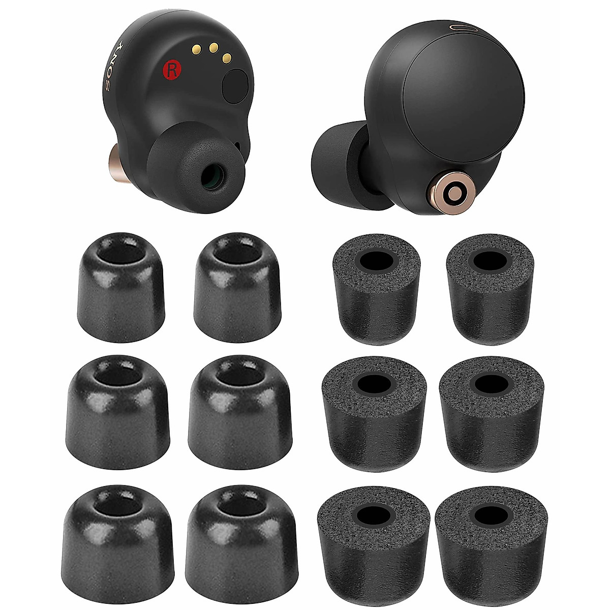 IiEXCEL WF-1000XM5 WF-1000XM4 Memory Foam Tips, Replacement Noise Cancel Comfortable No Silicone Pain Eartips Ear Tips Gel Earplug Cover Accessories for WF-1000XM4 and WF-1000XM5 2023 - S/M/L Black