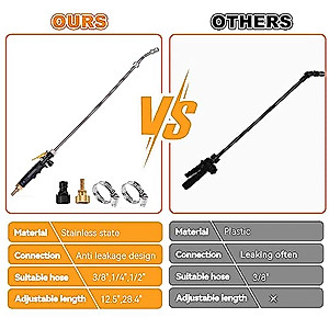 28" Sprayer Wand, Replacement Sprayer Wand, 3/8” & 1/4" Brass Barb, Replacement Wand For Sprayer, Adjustable Stainless Steel Garden Sprayer Wand with Shut-Off Valve, With 2 Hose Clamps & Hose Connects