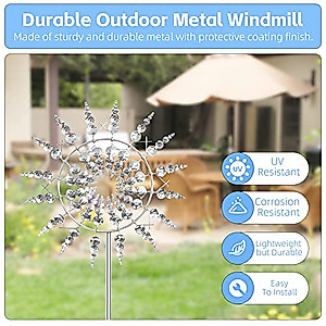 3D Wind Powered Kinetic Sculpture,Unique and Magical Metal Windmill,Wind Sculptures,Metal Wind Spinner Solar, Lawn Wind Spinners for Yard/Garden Decoration,Spring Easter Decorations (Silver)