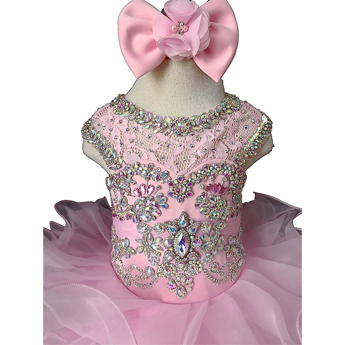 M_RAC Baby Girl's Crystal Lace Pageant Cupcake Dresses for Toddler Short Mini Birthday Party Gowns 2 US Mint Green