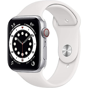 Apple Watch Series 6 (GPS + Cellular, 44mm) - Silver Aluminum Case with White Sport Band (Renewed)