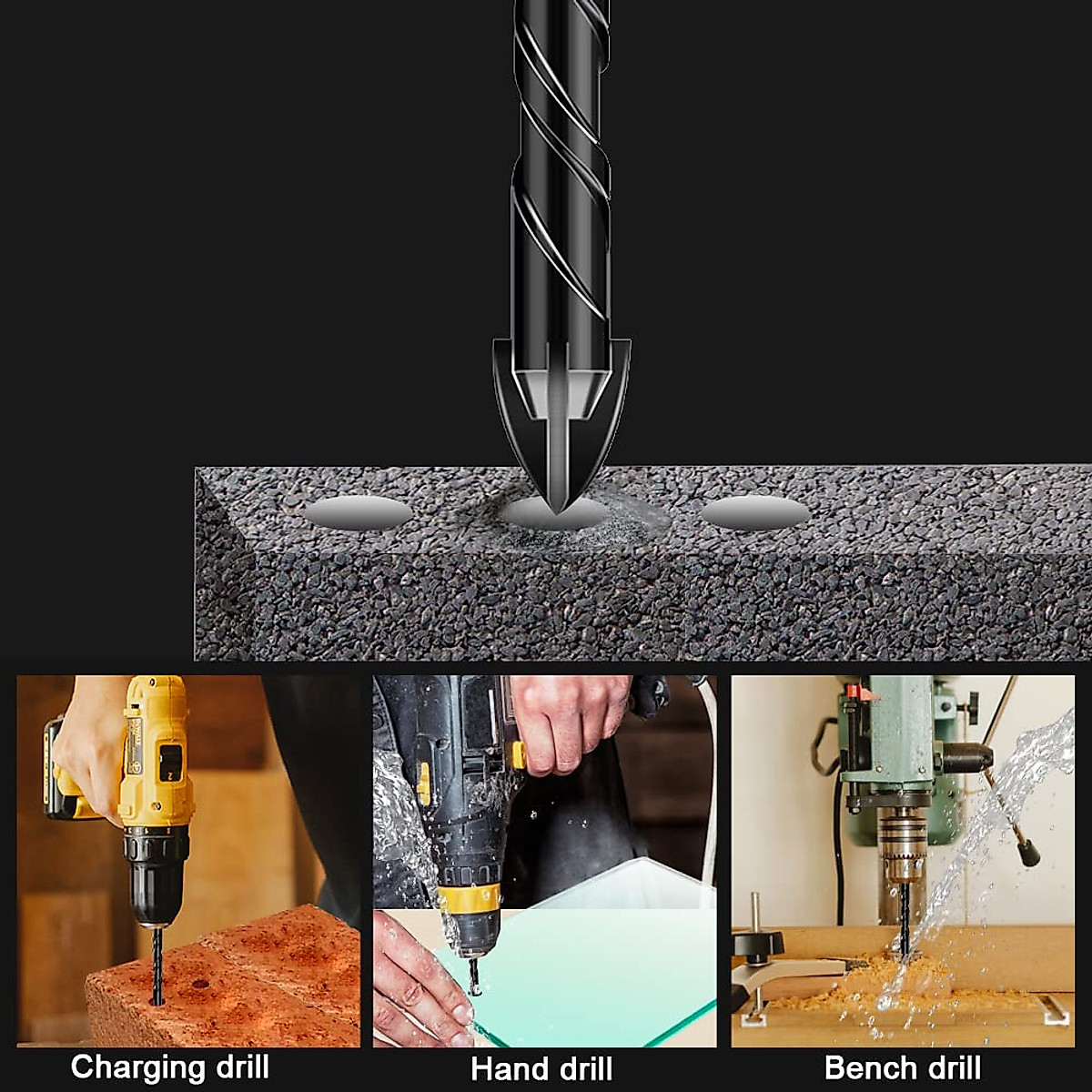 11PCS Masonry Drill Bit for Pots Bottles Ceramic Tile Glass Brick 3/16 to 1/2 inch Ceramic 1/4" Hex Shank Carbide Tips Concrete Drill Bit Set