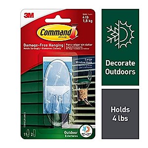 Command Outdoor Large Window Hooks, Total 4 Hooks with 8 Command Strips, 4 Pack of 1 Hook, Decorate Damage-Free