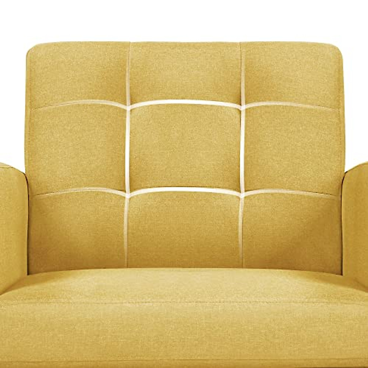 Yaheetech Mid-Century Accent Chairs, Modern Upholstered Living Room Chair, Cozy Armchair Button Tufted Back and Wood Legs for Bedroom/Office/Cafe, Yellow