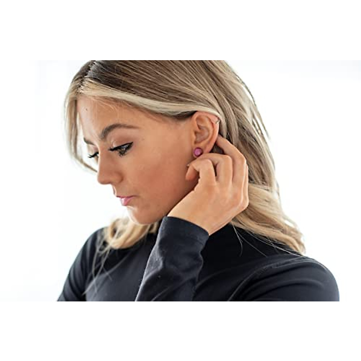 Stud Earrings, Light Pink Black Cat, 10 mm, Handmade, Stainless Steel Posts for Sensitive Ears