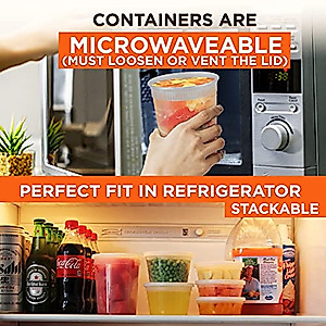 [40 Pack] Food Storage Containers with Lids, Round Plastic Deli Cups, US Made, 16 and 32 oz, Cup Pint Quart Size, Leak Proof, Airtight, Microwave & Dishwasher Safe, Stackable, Reusable, White