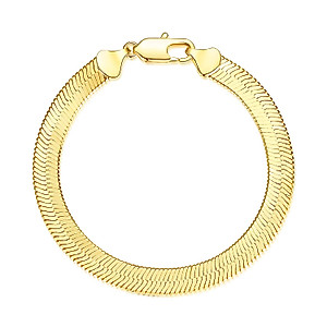 Wowshow Real Gold Plated Snake Chain Bracelet 7MM Flat Herringbone Chain Link Bracelet for Women