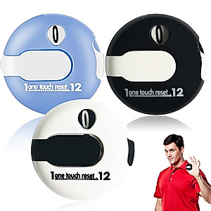 Amy Sport Golf Score Counter Stroke One Touch Reset Up to 12 Shots 3 Pack Portable Mini Attachment Counters Clicker Clip to Golfers Glove Bag Hat (3 Pack-Black&White&Blue Mini Counter)
