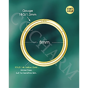 COCHARM 18 Gauge Cartilage Earrings 14k Solid Gold 18g Nose Septum Rings 8mm Helix Daith Earrings for Women