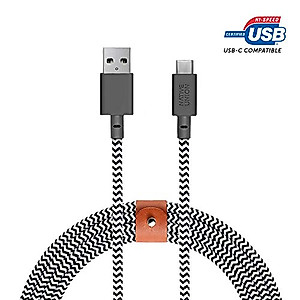 Native Union Belt Cable XL USB-C to USB-A - 10ft Ultra-Strong Charging Cable with Leather Strap Compatible with Samsung Galaxy Z Fold4, Flip4 / S22 Ultra, Pixel 7 Pro, iPad Pro, Air 5, Mini 6 (Zebra)