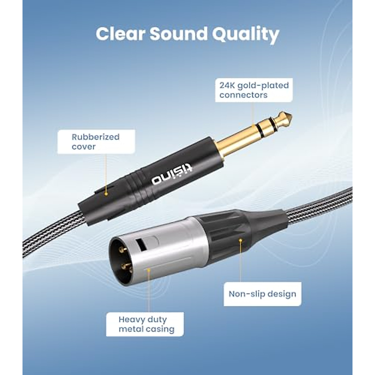 tisino 1/4" to XLR Cable, 6.35mm TRS to XLR Male Nylon Braid Quarter inch TRS to XLR Male Balanced Interconnect Microphone Cord Patch Cable - 3.3ft