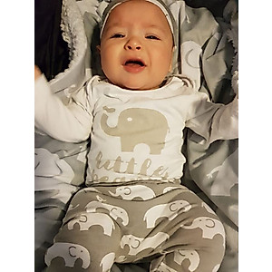 Siracend Newborn Infant Baby Boy Clothes Elephant Print Long Sleeve Bodysuit + Pants + Hat 3 PCS Outfits Set (0-3 months) White