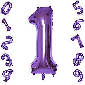 Purple 1 Balloons,40 Inch Birthday Foil Balloon Party Decorations Supplies Helium Mylar Digital Balloons (Purple Number 1)