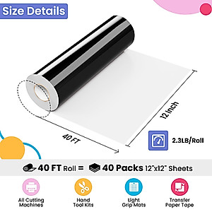 JAVIGA Black Permanent Vinyl for Cricut, Silhouette Cameo, 12" x 40 FT Black Vinyl Roll for DIY Christmas Decorations, Glossy Black Adhesive Vinyl for Wall Stickers, Balloon, Mug, Scrapbooking Decal