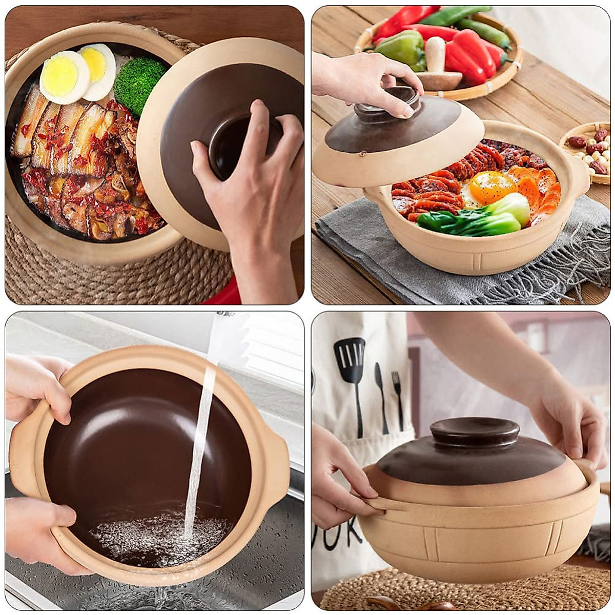 Ceramic Casserole Clay Earthenware Pot: Chinese Stew Pot Soup Pot Cooking Pot Stockpot with Lid Kitchen Cookware 1000ml