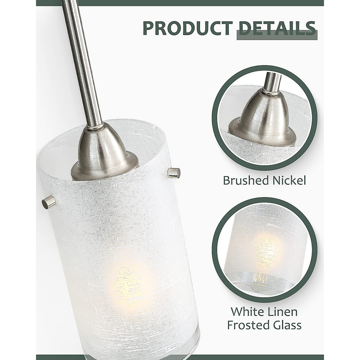 Eietonte 1-Light Mini Pendant Light Fixtures, Modern Chandelier Hanging Ceiling Light with White Frosted Shade, Brushed Nickel Pendant Lighting for Kitchen Bedroom Hallway, Adjustable Height, 3 Pack