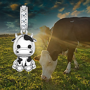 PROESS Sterling Silver Cow Charm Highland Cow Charm Cow Bead Cow Jewelry Gifts for Women